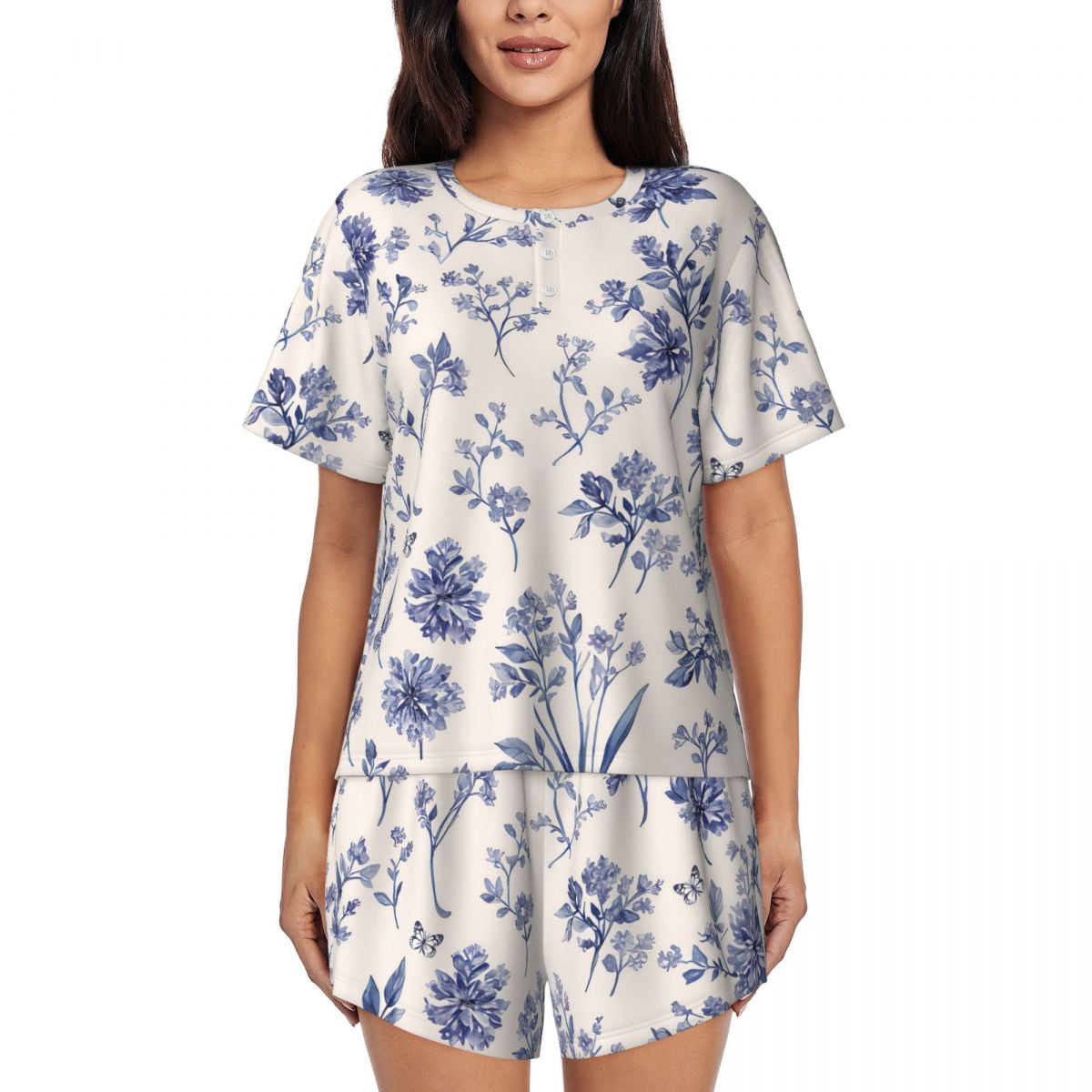 Blue Floral Pajamas Daily 2 Pieces Elegant Flowers Elegant Pajamas Set ...