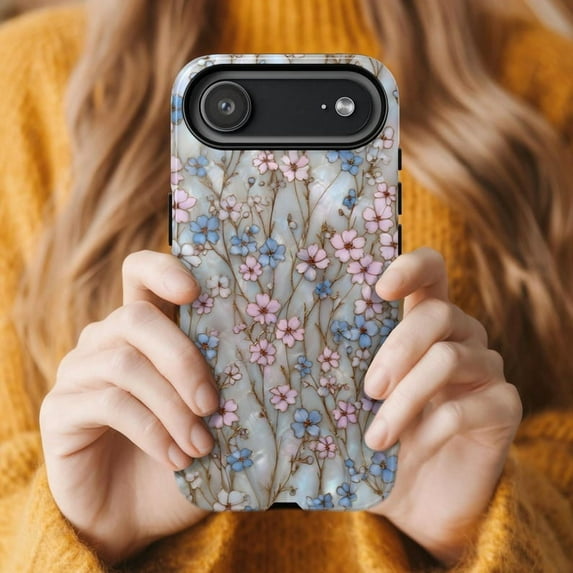 Blue Floral Pastel Pearl Texture iPhone Case Minimalist Botanical ...