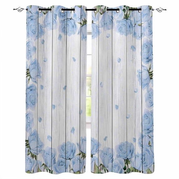 Blue Floral Pastoral Blackout Curtains for Bedroom/Living Room, Thermal ...
