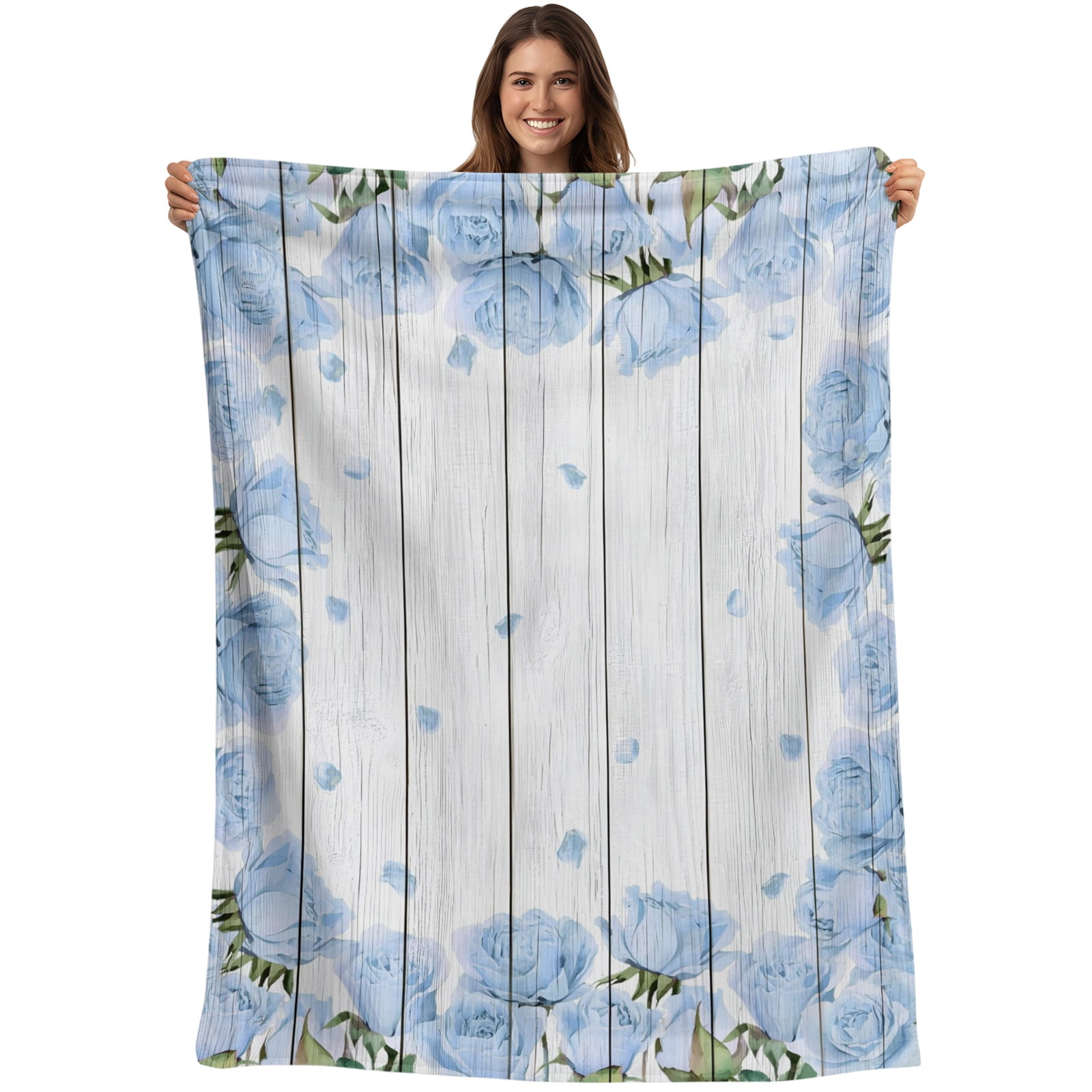 Blue Floral Pastoral Blanket Soft Cozy Warm Throw Blanket for Couch ...