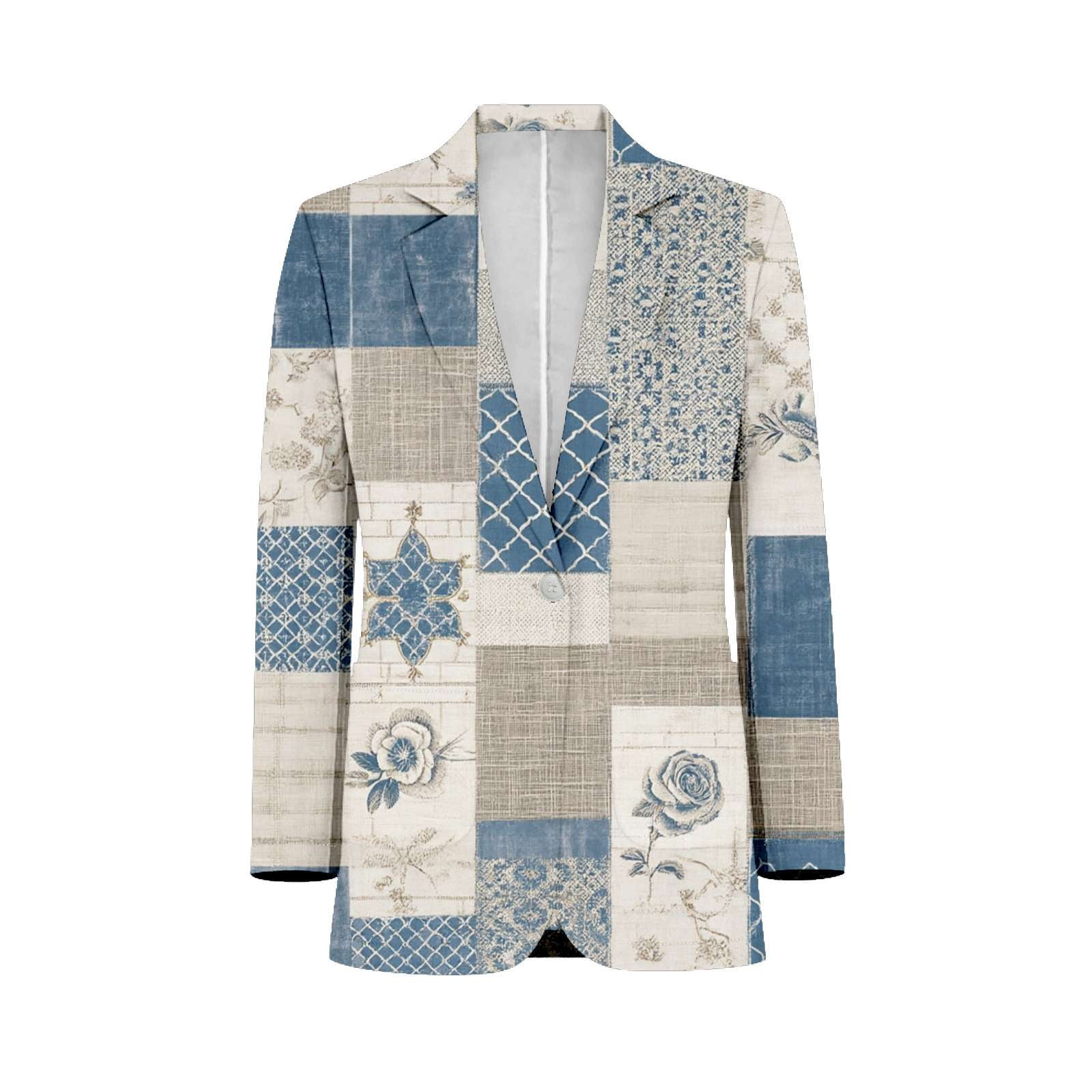 Blue Floral Patchwork Design Mens Suits Shawl Collar Slim Fit Suit Mens ...