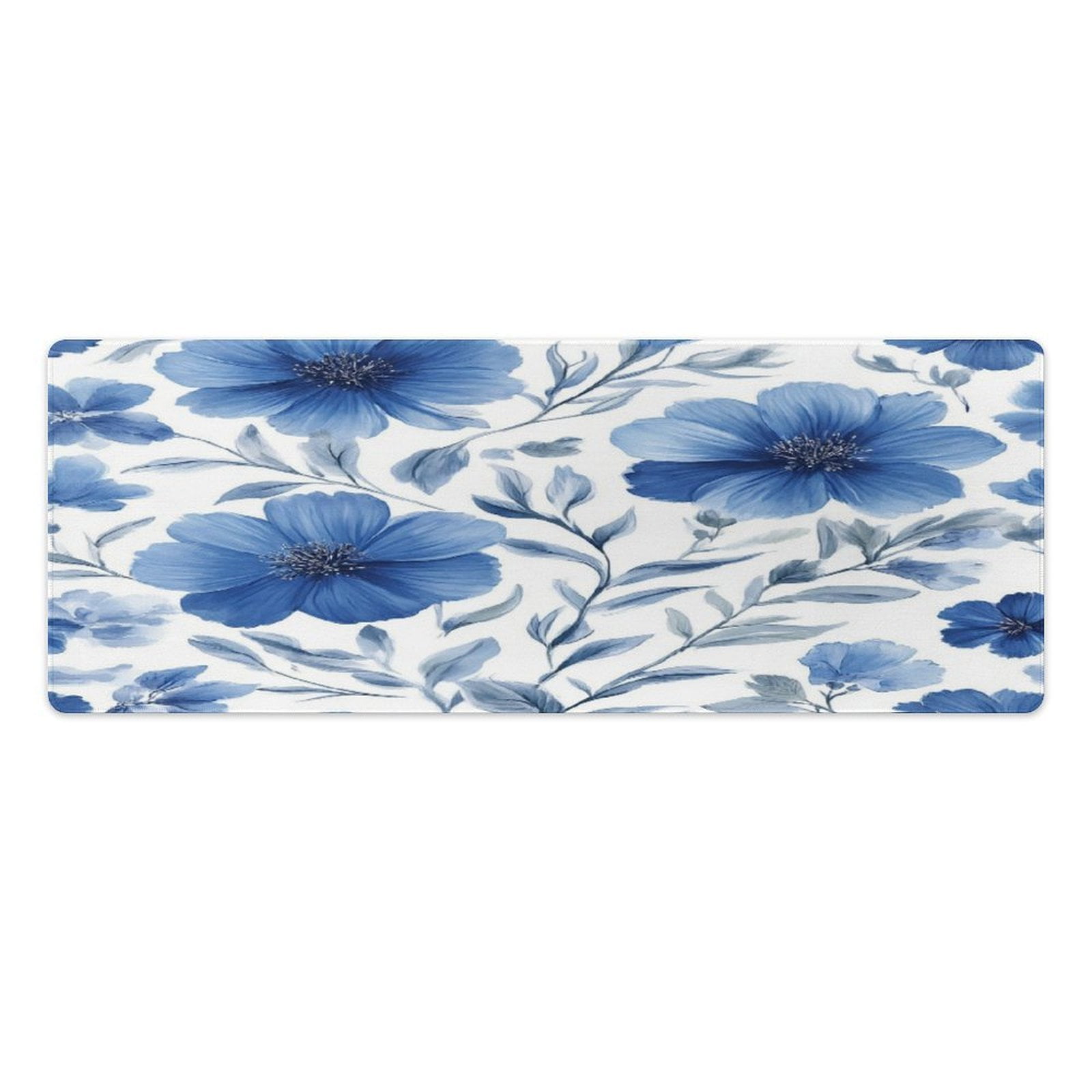 Blue Floral Pattern(1)_1 Kitchen Rugs Pvc Mats Set of 2 Pieces Non Slip ...