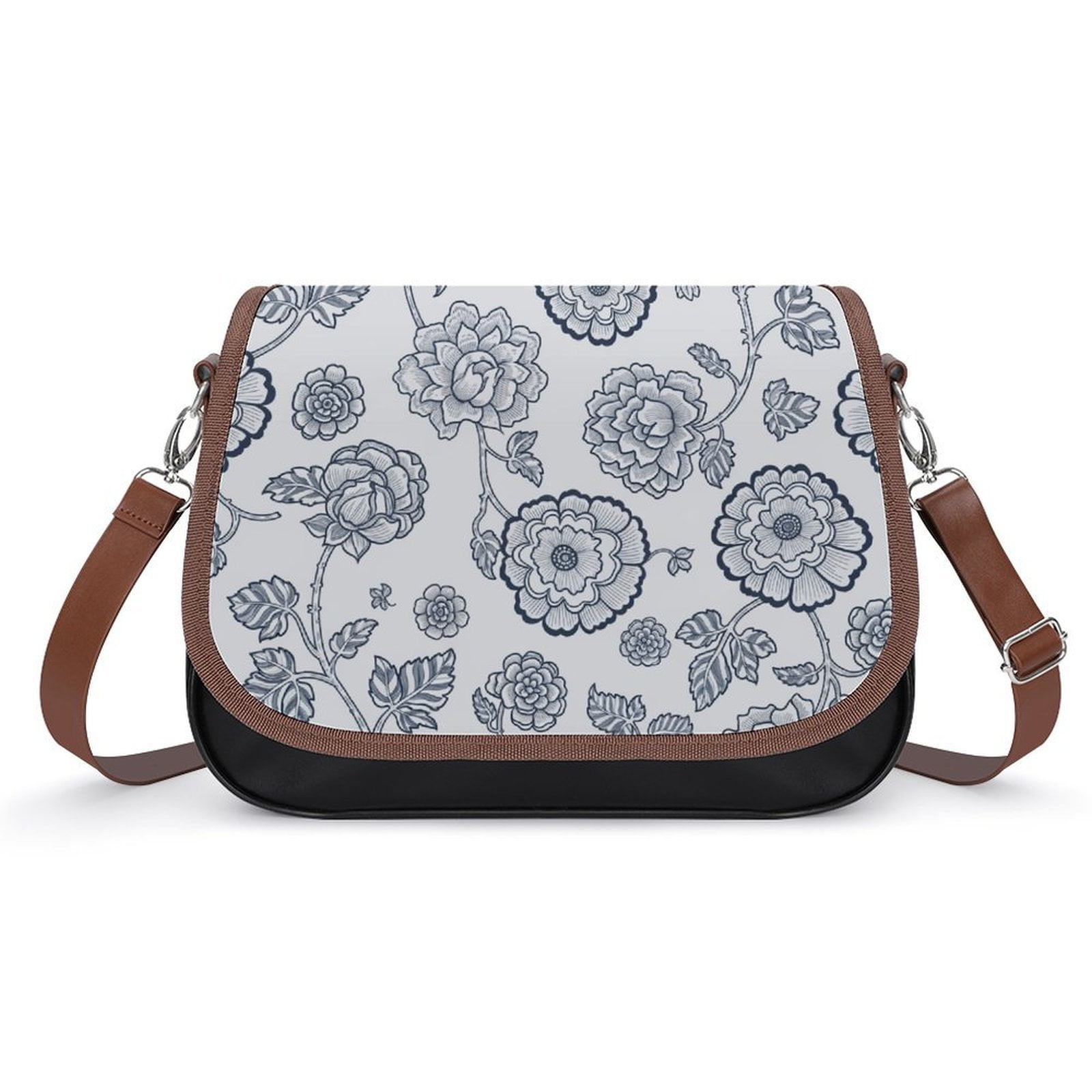 Blue Floral Pattern Background Vintage Crossbody Bag For Women Medium ...