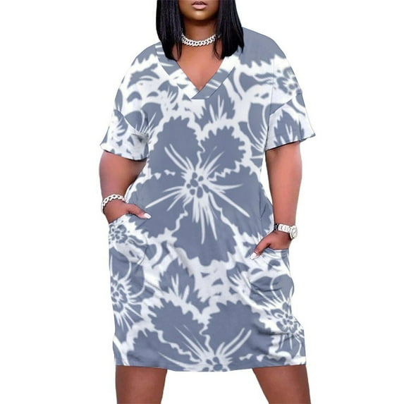 Blue Floral Pattern Border Design Women's Summer Short Sleeve Casual ...