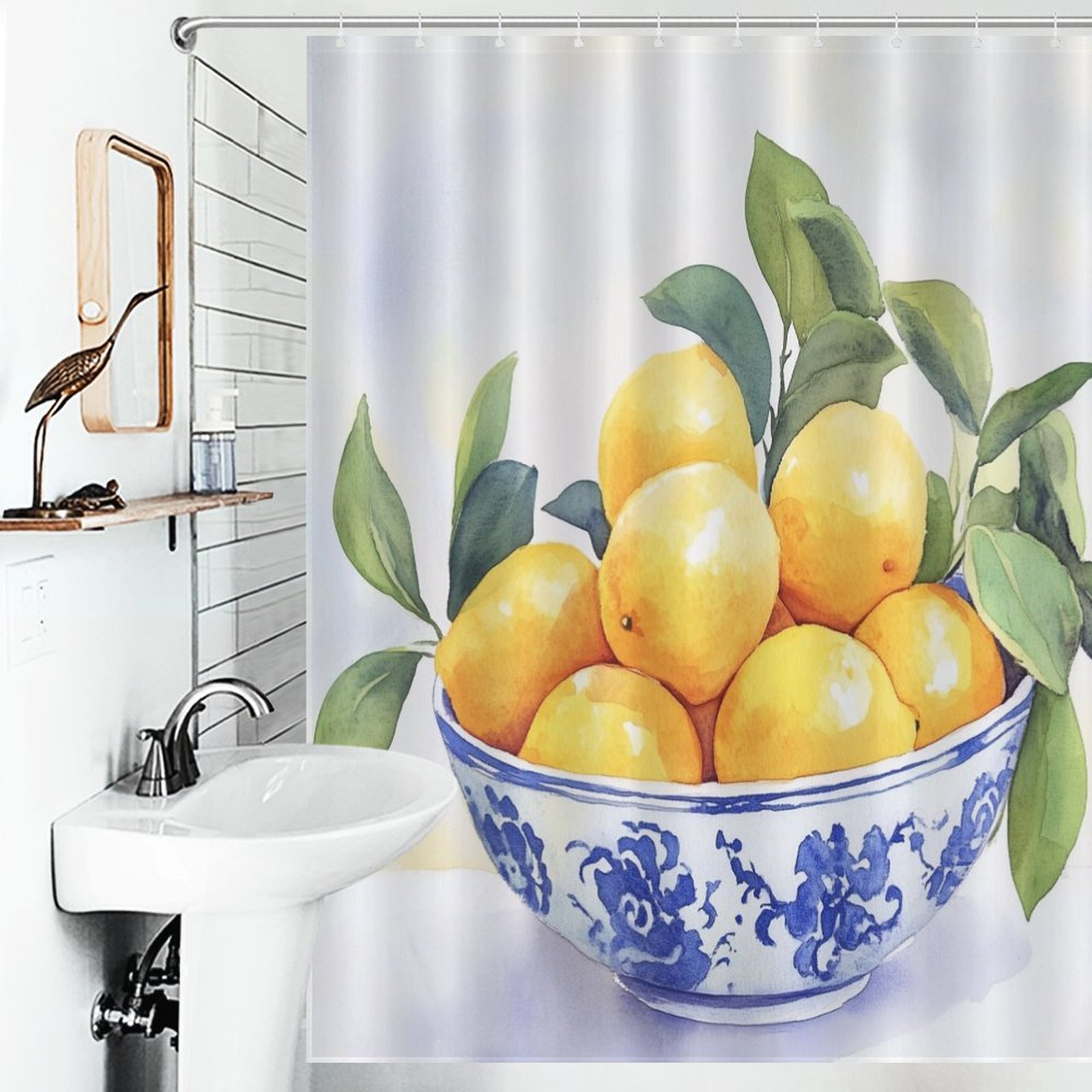 Blue Floral Pattern Bowl with OrangesShower Curtains for Bathroom ...