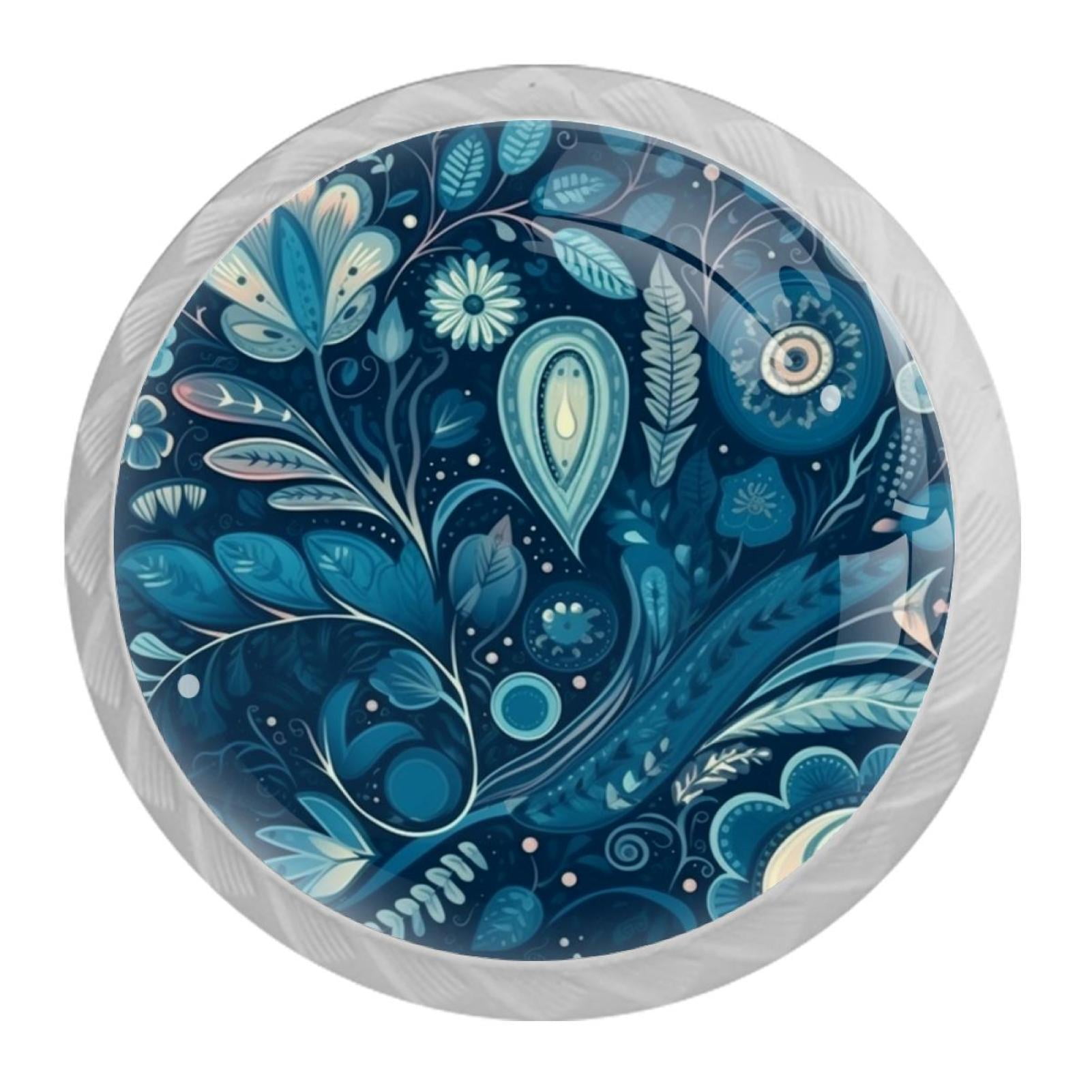 Blue Floral Pattern Custom Drawer Knobs - Transparent Cabinet Knobs ABS ...