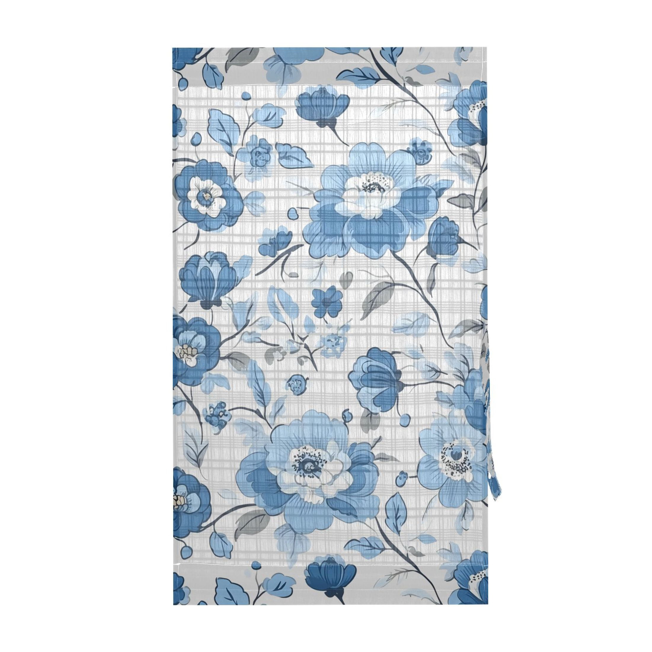 Blue Floral Pattern Door Curtain Blackout Thermal Insulated Door Side ...