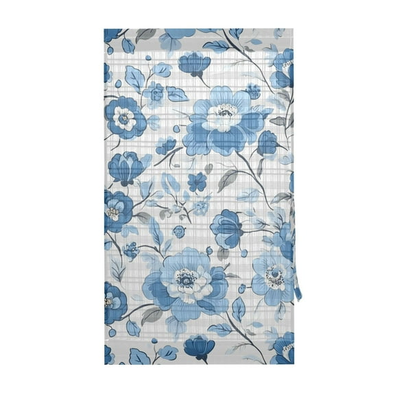 Blue Floral Pattern Door Curtain Blackout Thermal Insulated Door Side ...