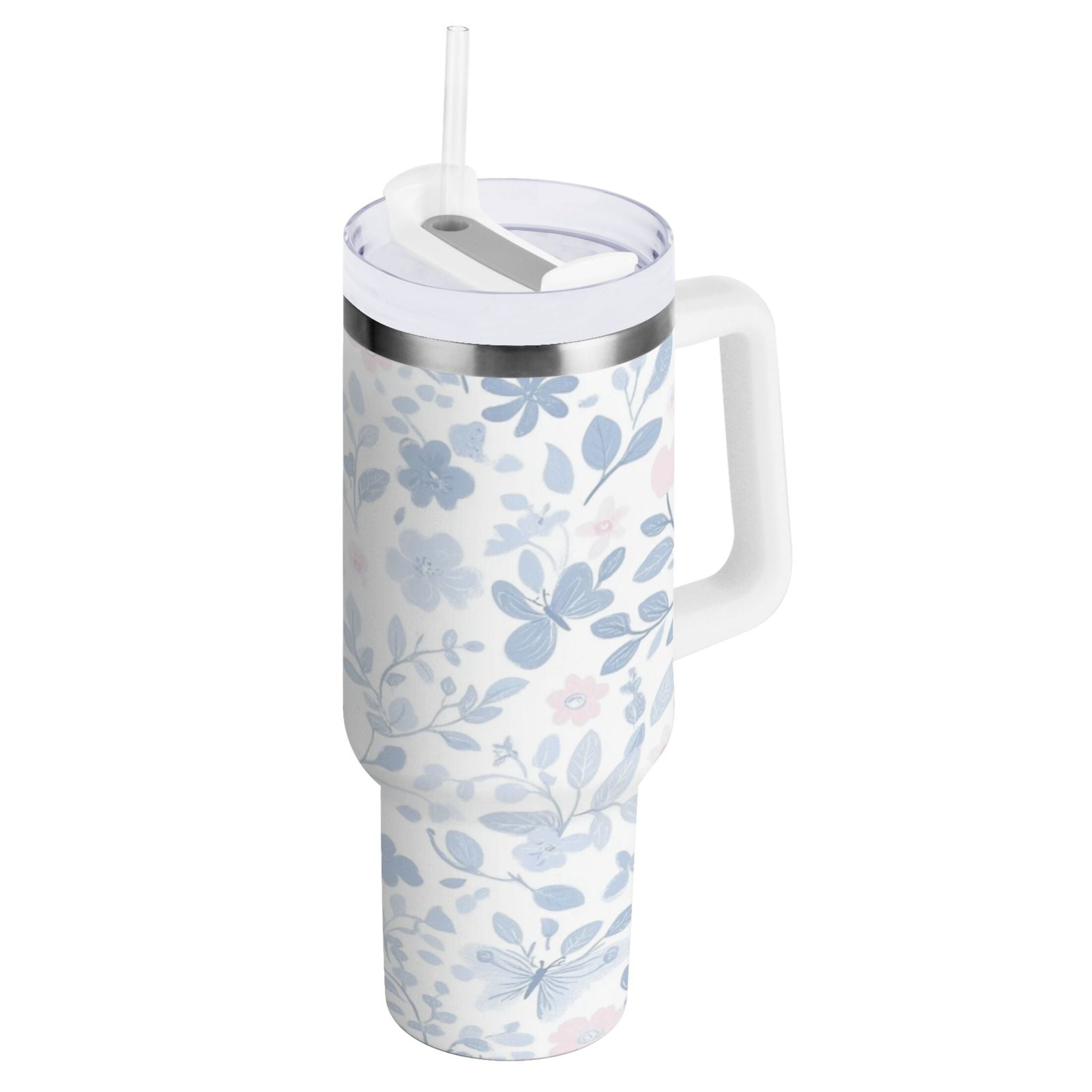 Blue Floral Pattern Insulated Tumblers 40oz Double-Walled Stainless ...