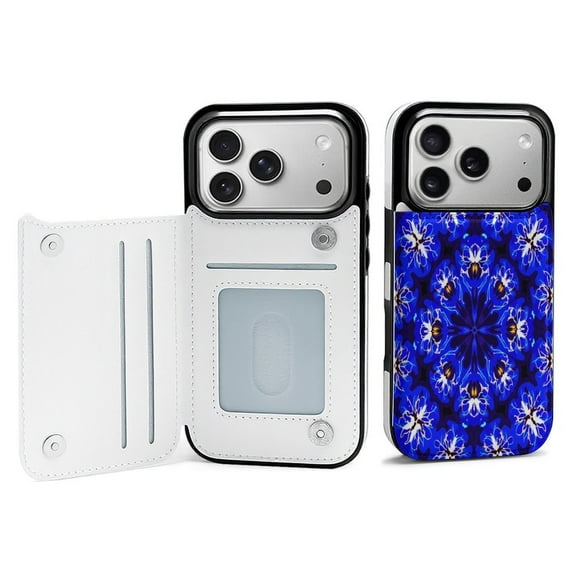 Blue Floral Pattern Kaleidoscope Design Leather Wallet Case for iPhone ...