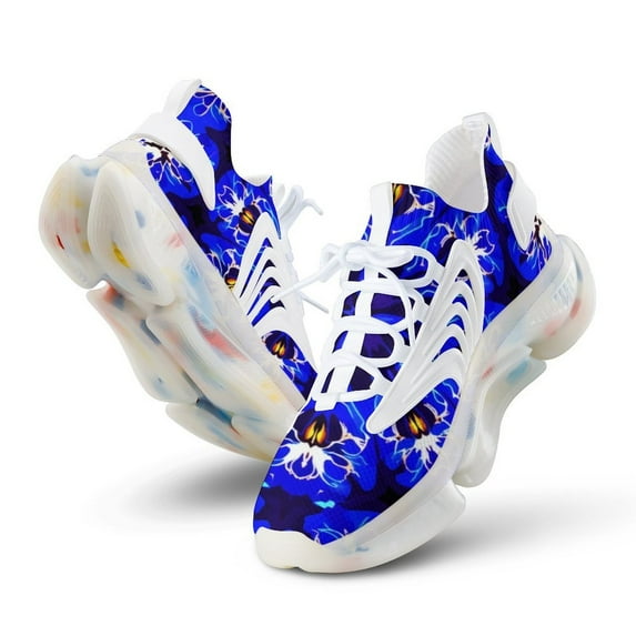 Blue Floral Pattern Kaleidoscope Design Walking Shoes for Men Woman ...