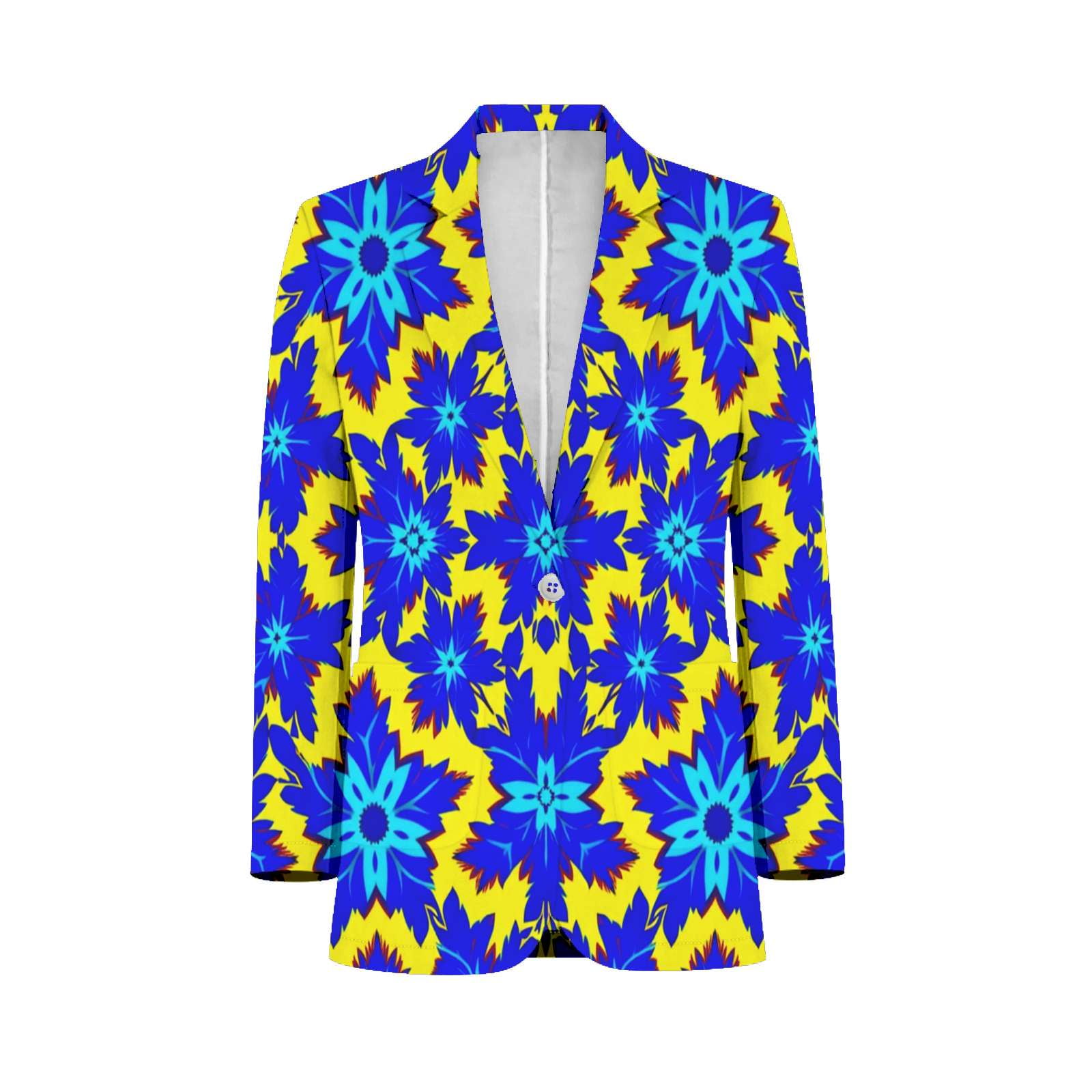 Blue Floral Pattern On Yellow Customized Men's Suits full man Shawl ...