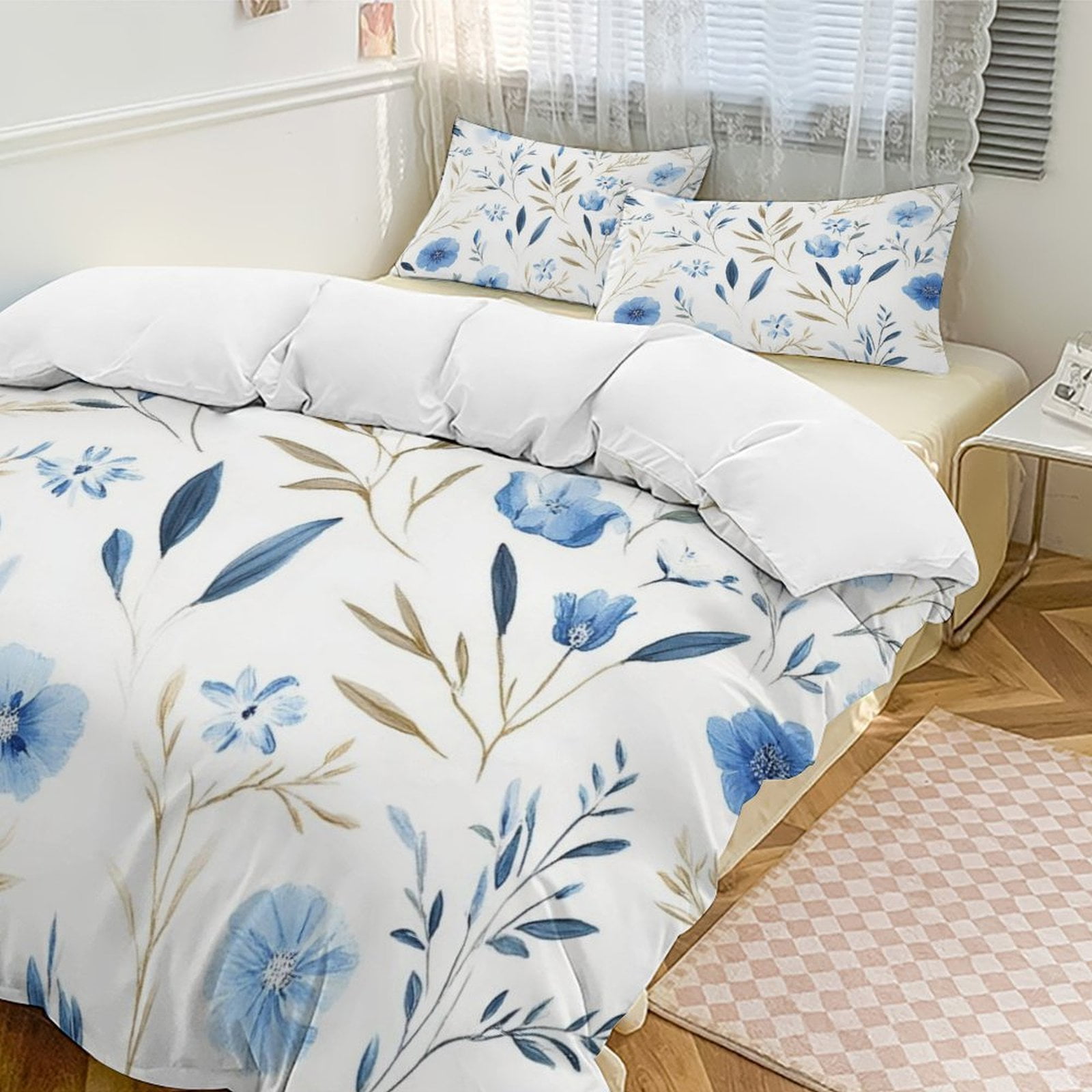 Blue Floral Pattern Print 3D Set Duvet Cover Quilt Cover Theme for Full ...