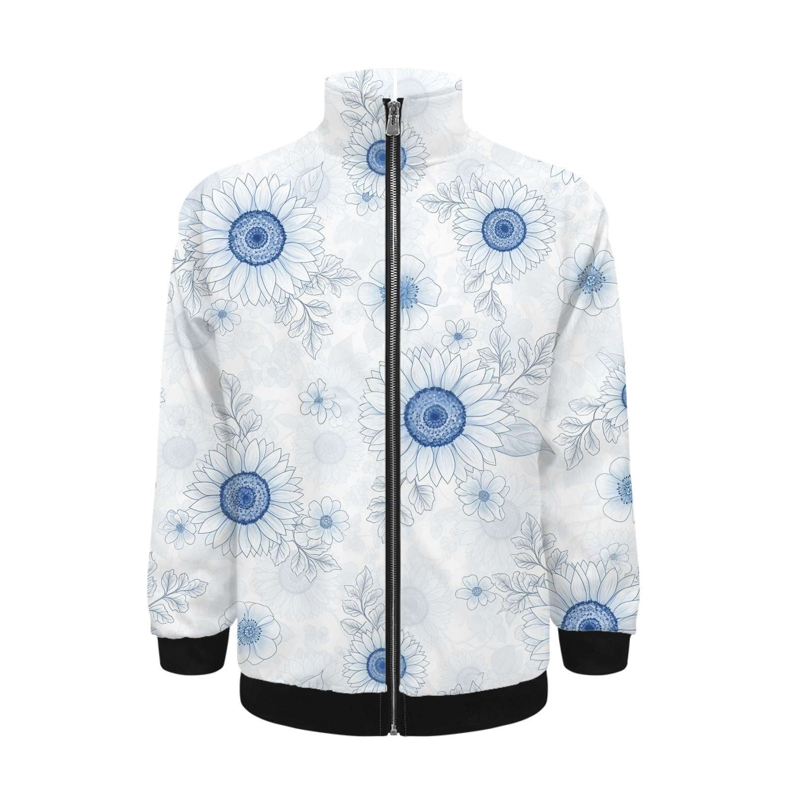 Blue Floral Pattern Print Jacket Men's Street Cool Long Sleeves Coat ...