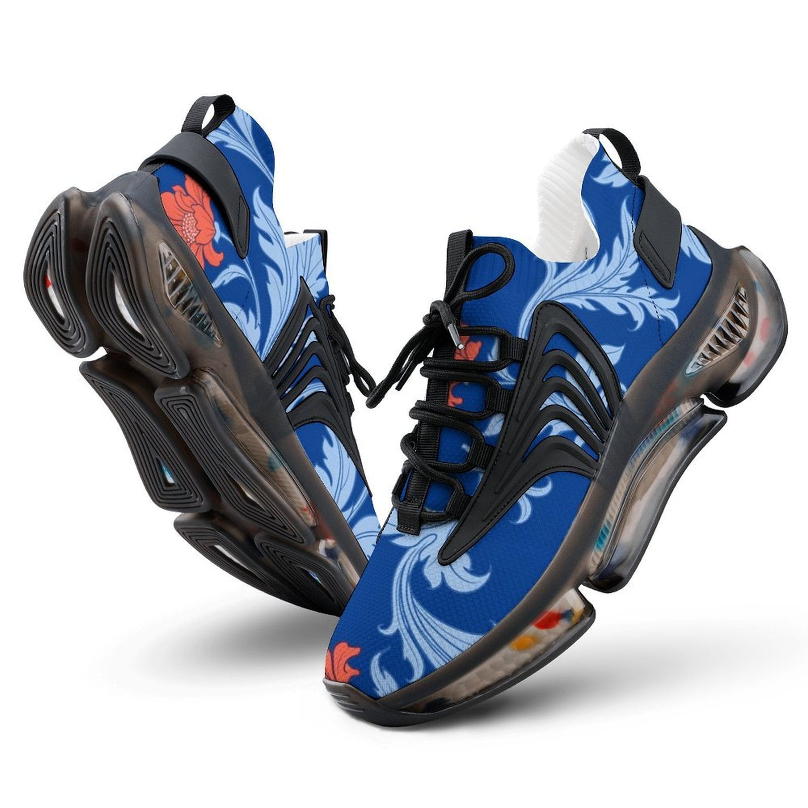 Blue Floral Pattern Red Flowers Walking Shoes for Men Woman Lightweight ...