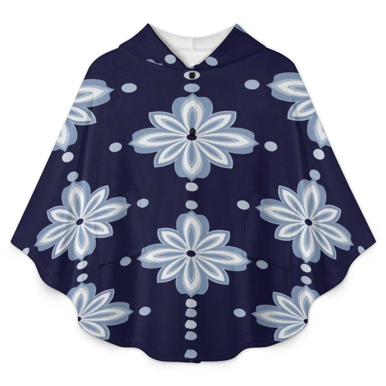 Blue Floral Pattern Repeat Blanket Oversized Wearable Hooded Blanket ...