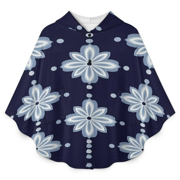 Blue Floral Pattern Repeat Blanket Oversized Wearable Hooded Blanket ...