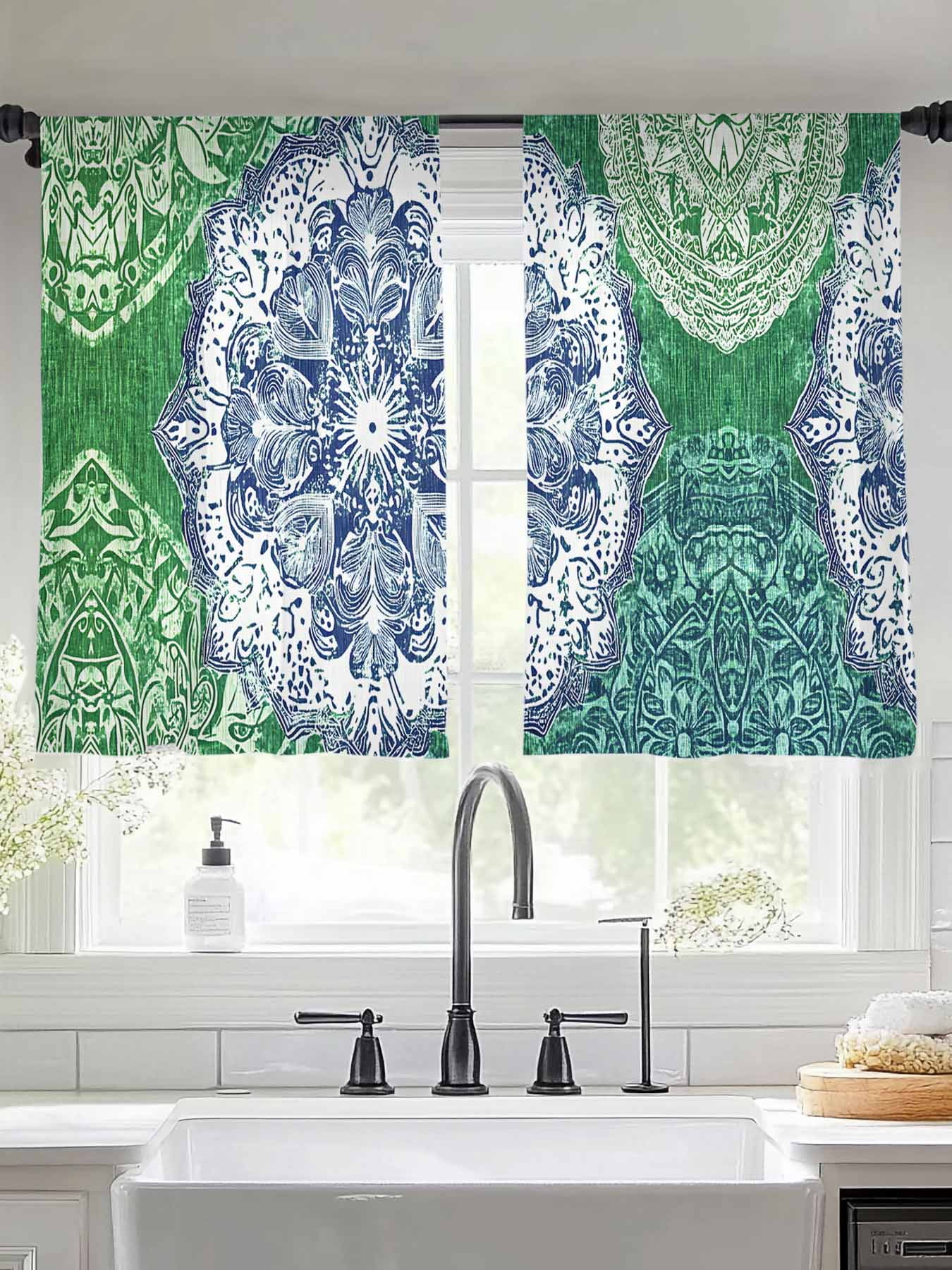 Blue Floral Pattern Sheer Curtains for Living Room Bedroom Vintage ...