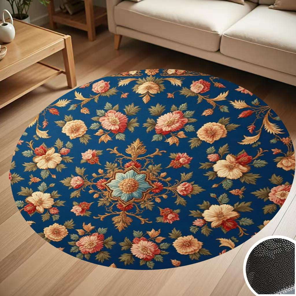 Blue Floral Pattern Square Round Carpet Living Room Bedroom Home ...