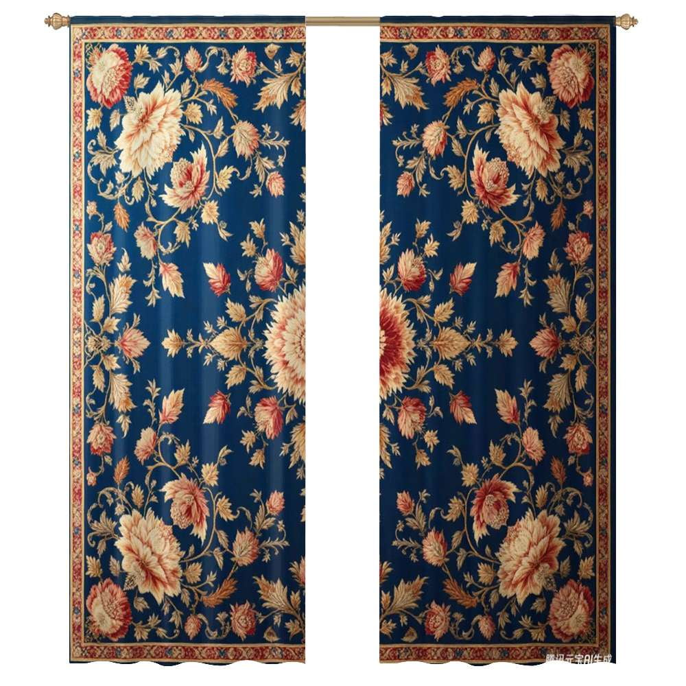 Blue Floral Pattern Square Sheer Window Curtains for Living Room ...