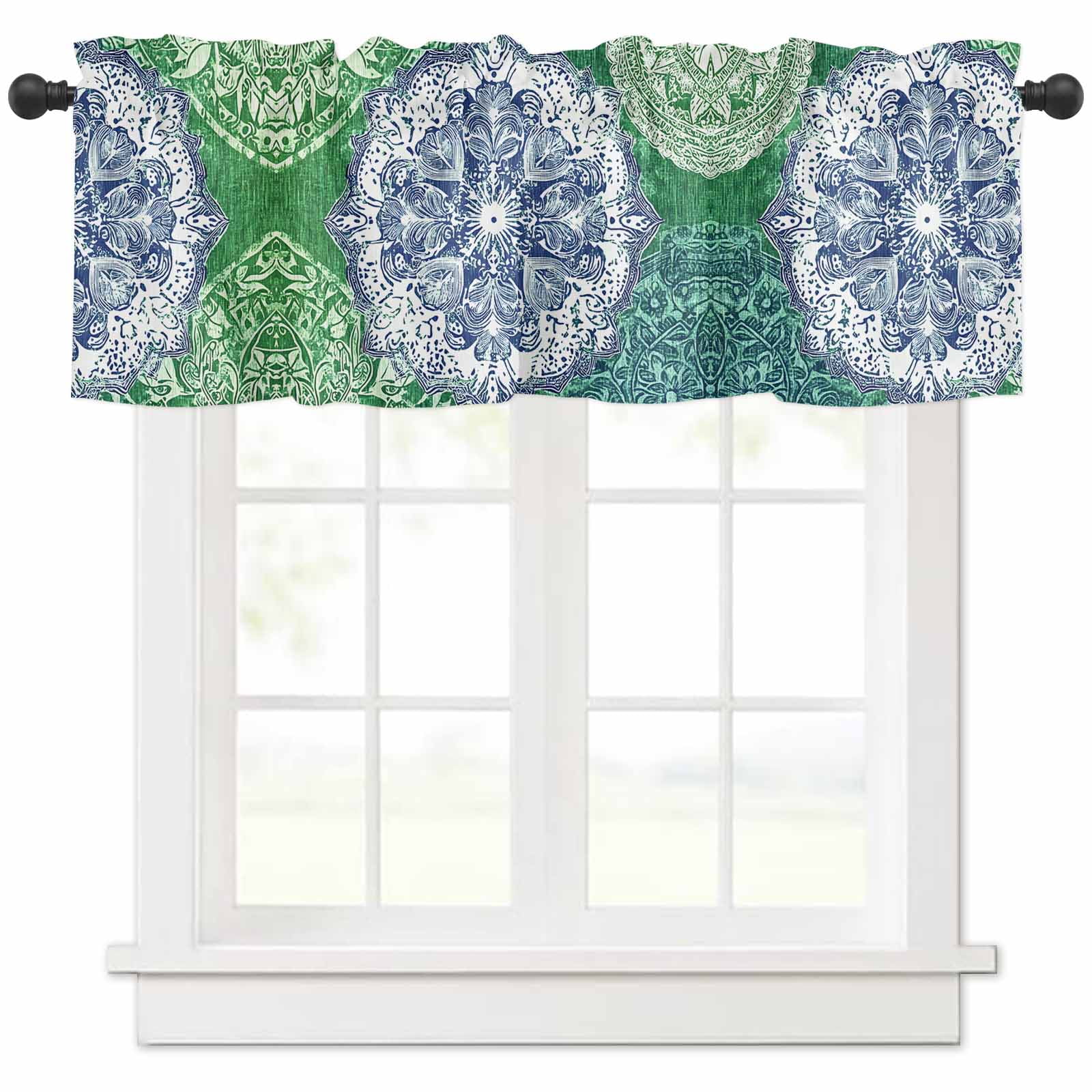 Blue Floral Pattern Valances for Windows Farmhouse Kitchen Curtains Valances Rod Pocket Valance ...