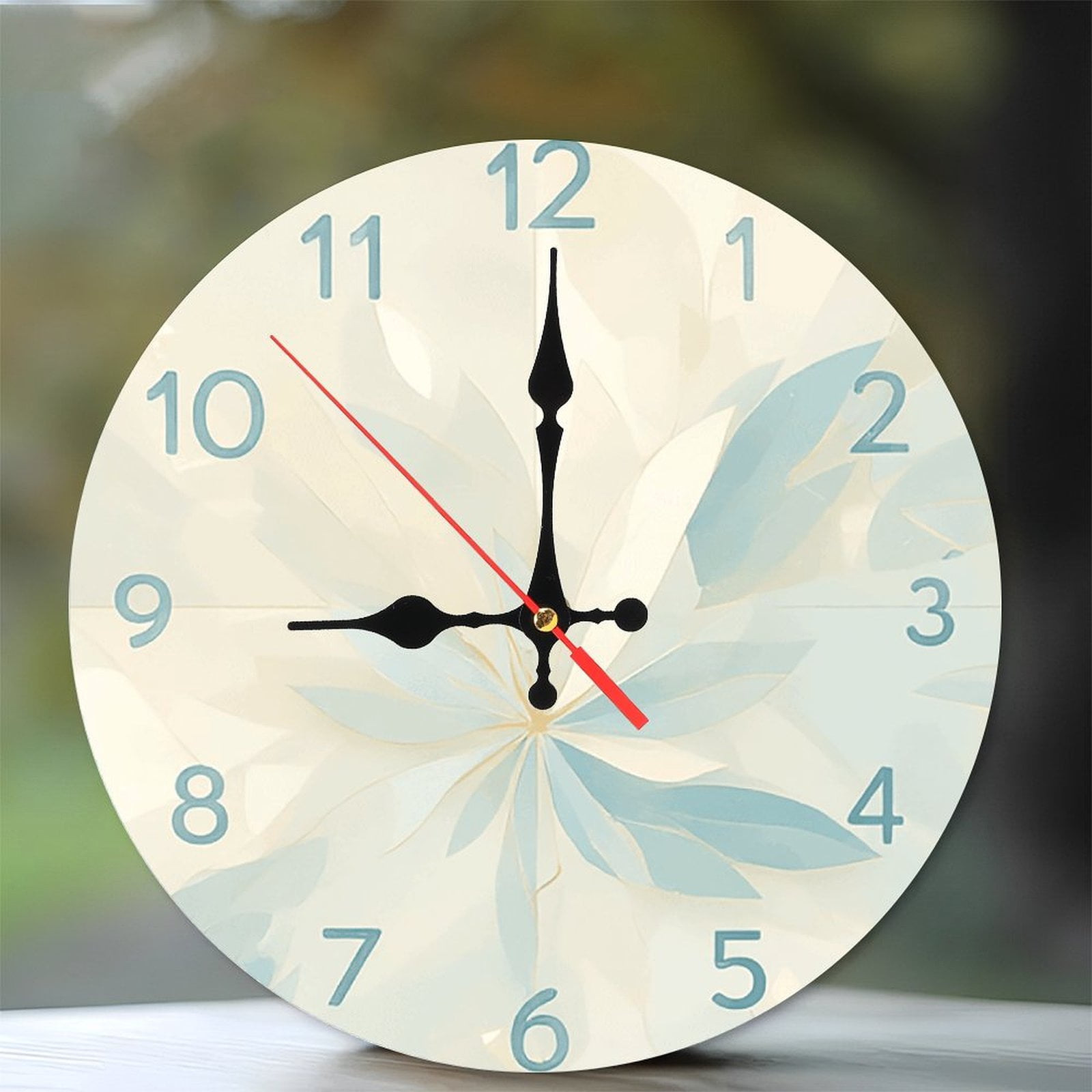 Blue Floral Pattern Wall Clock Home Decor 10-Inch Silent Wooden Wall ...
