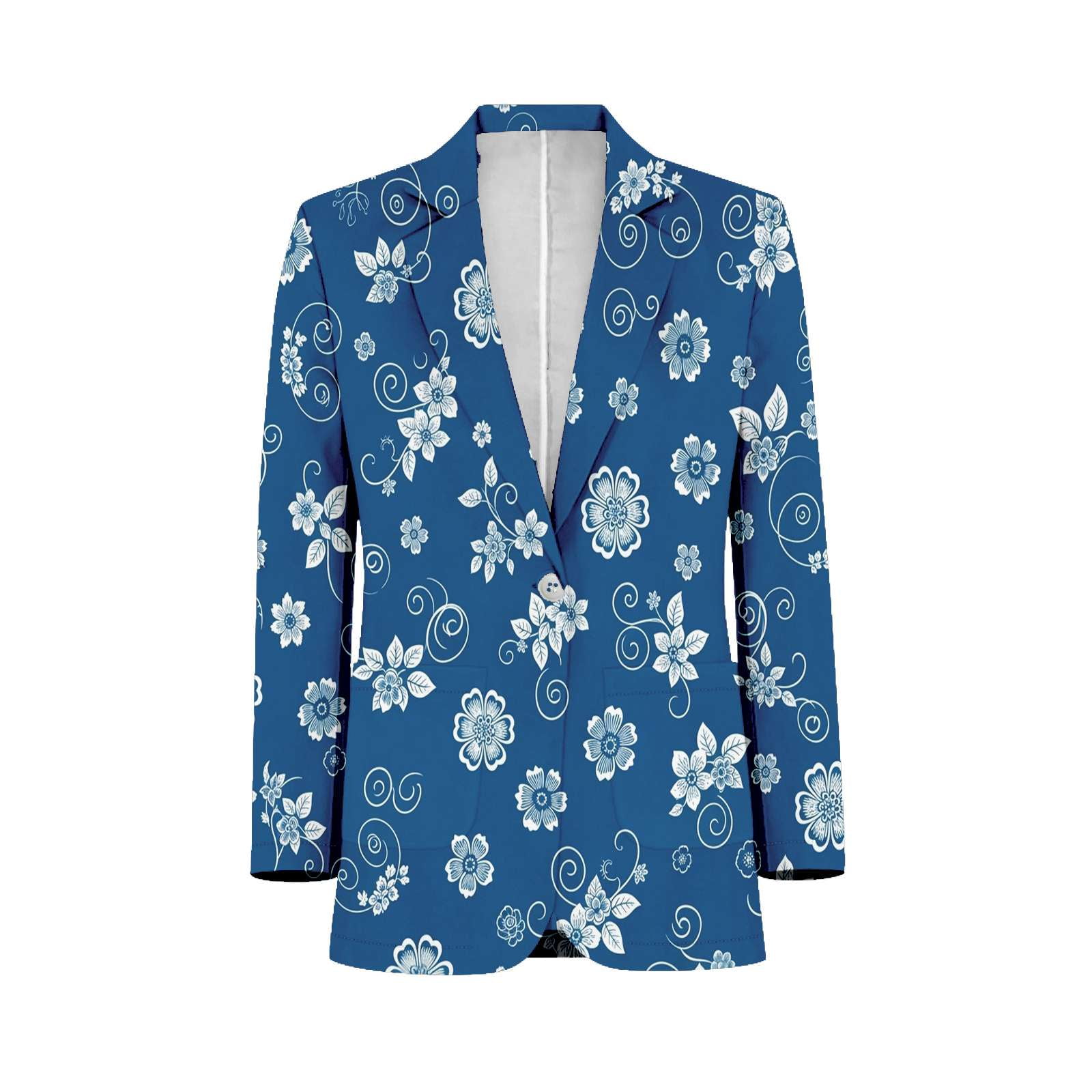 Blue Floral Pattern White Flowers Swirls Customized Men's Suits full ...