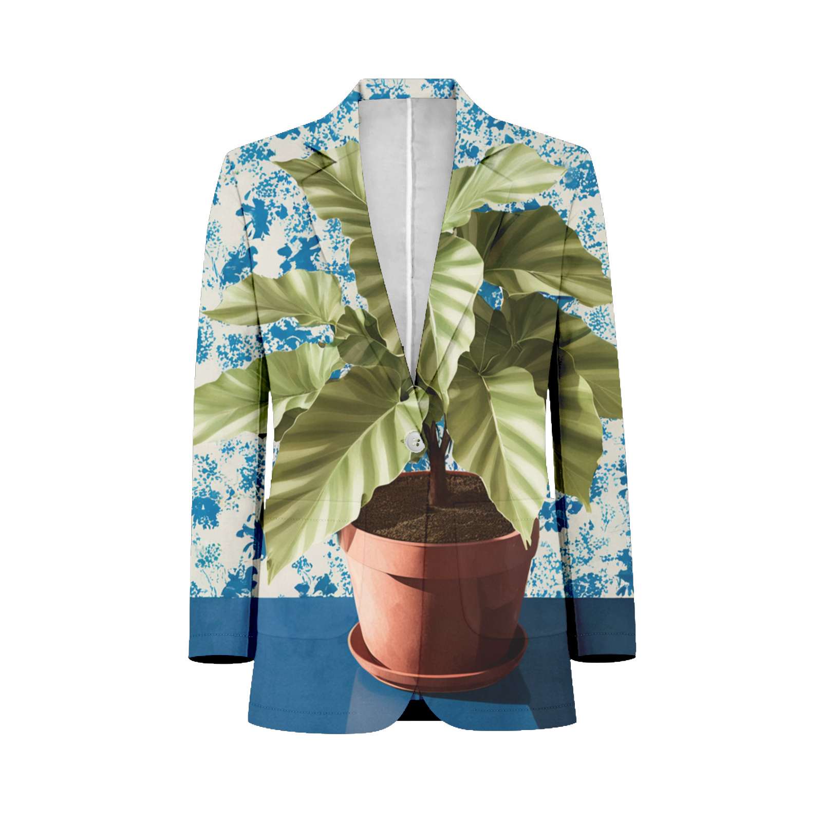 Blue Floral Patterned Wallpaper Men's Suit Blazer Casual Party Wear ...