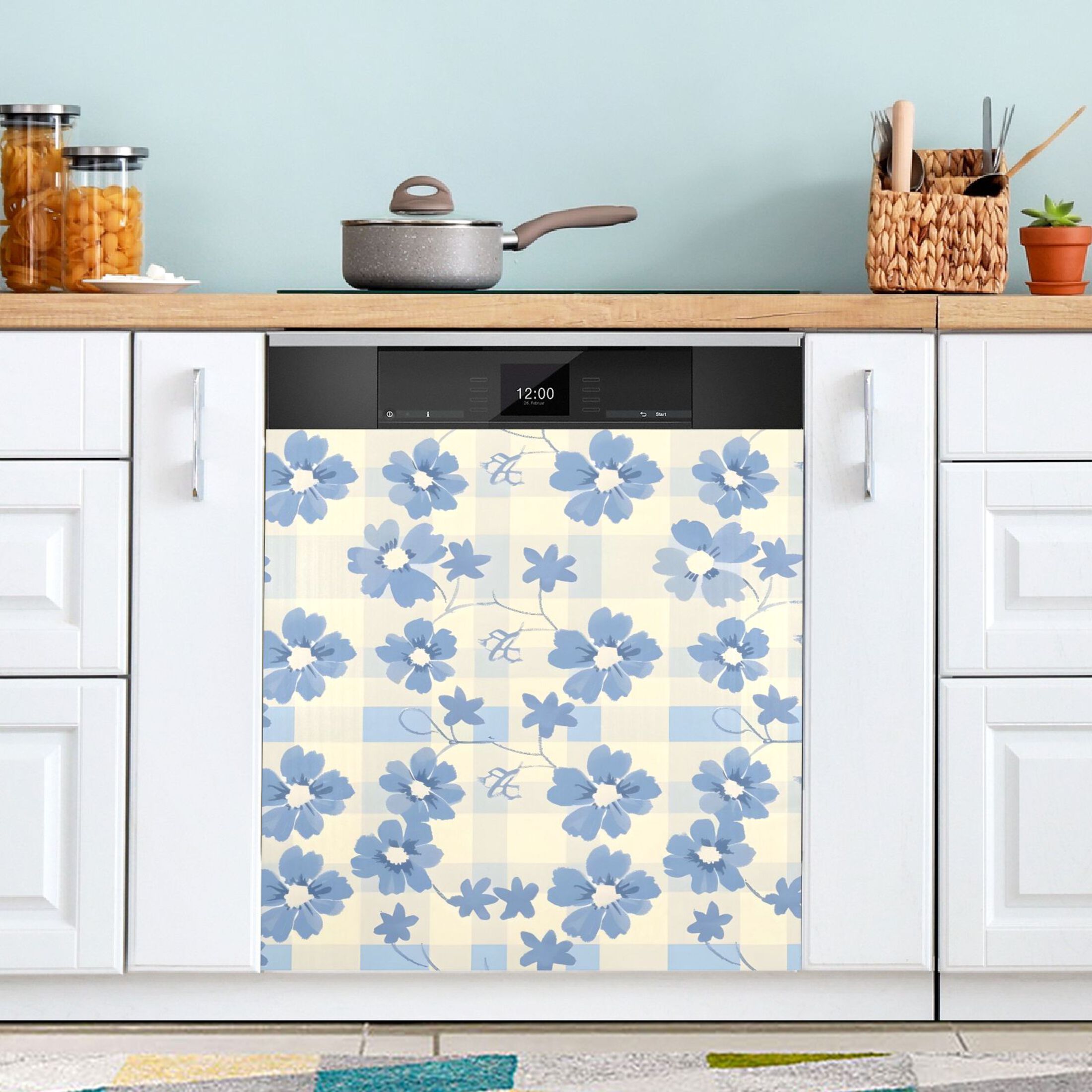 Blue Floral Patterns Dishwasher Magnet Refrigerator Magnetic Cover ...