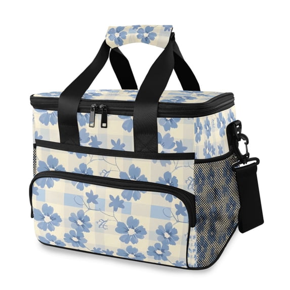 Blue Floral Patterns Portable Cooler Lunch Box Reusable Insulated Lunch ...