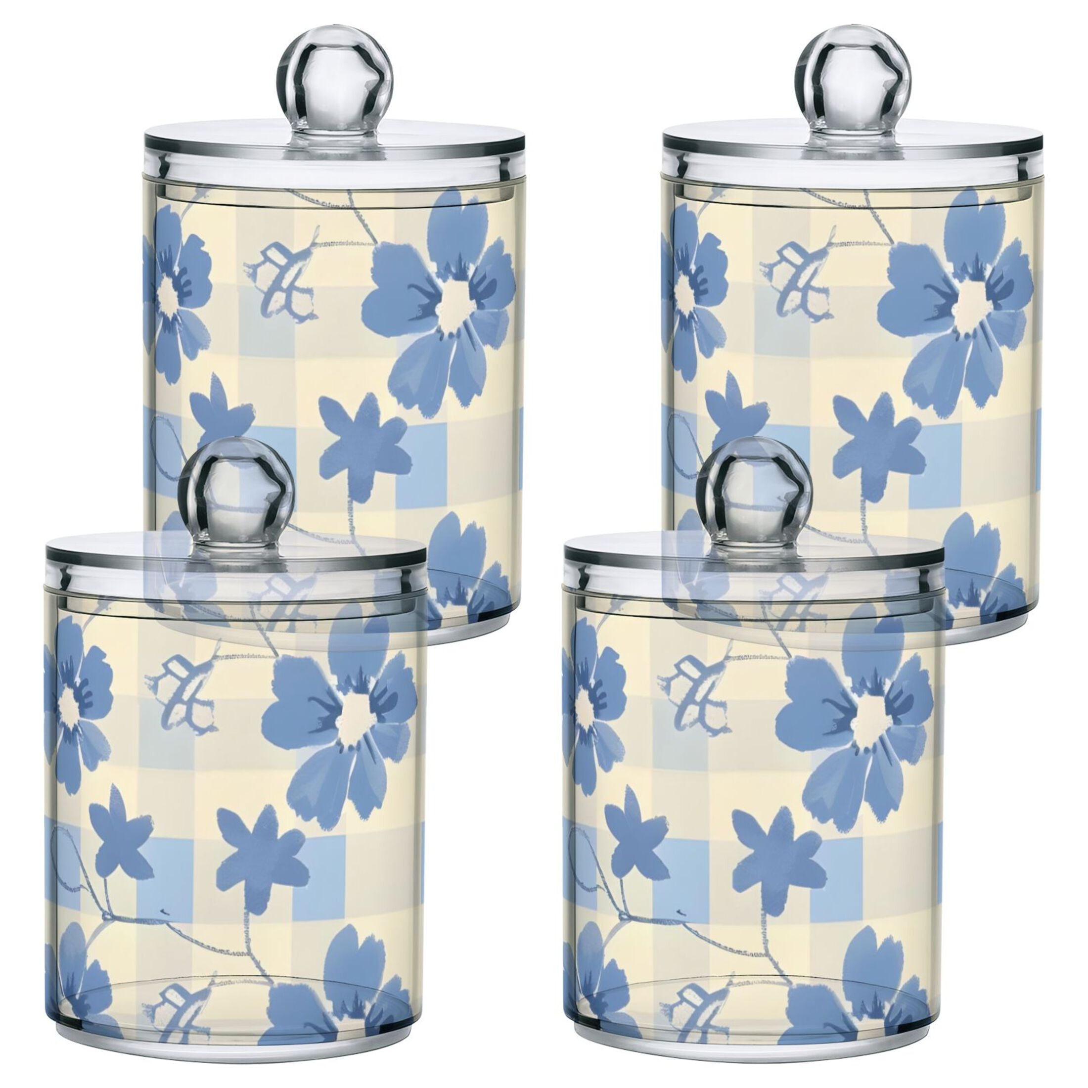 Blue Floral Patterns Translucent Plastic Cans Storage Canisters with ...