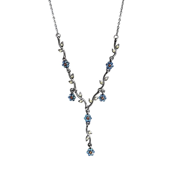 Blue Floral Pendant Necklace Lightweight Collarbone Chain Comfort ...