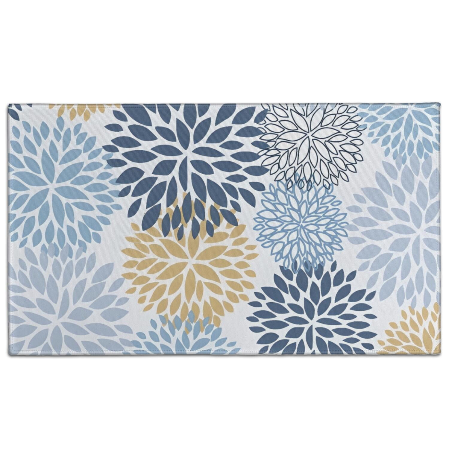 Blue Floral and Petal Pattern Door Rugs,Washable Non Slip Door Mats ...