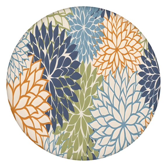 Blue Floral and Petal Pattern Round Fitted Tablecloth with Elastic Edge ...