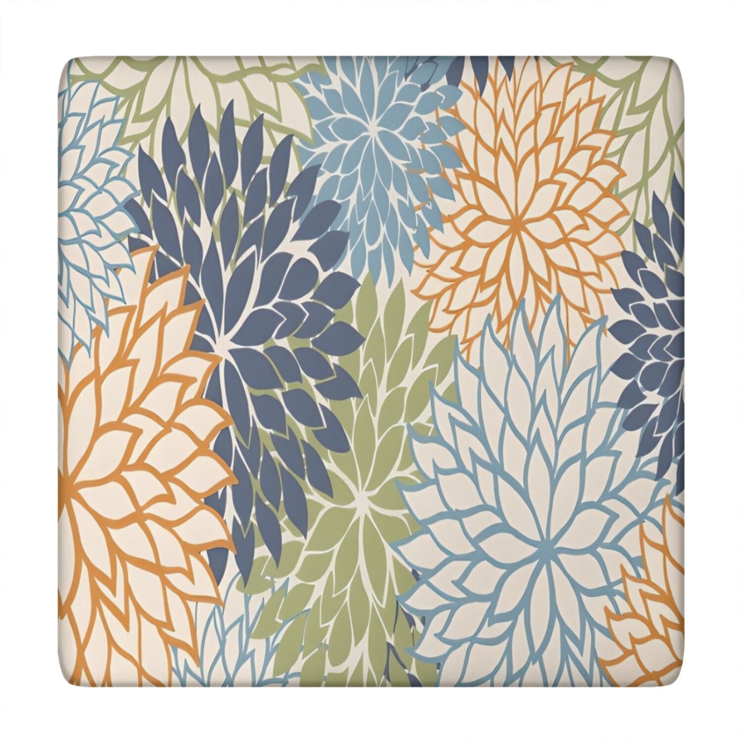 Blue Floral and Petal Pattern Square Fitted Tablecloth with Elastic ...