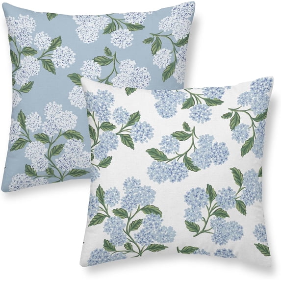 Blue Floral Pillow Covers 18x18 Inch 2 Pcs Light Blue Green Hydrangea ...