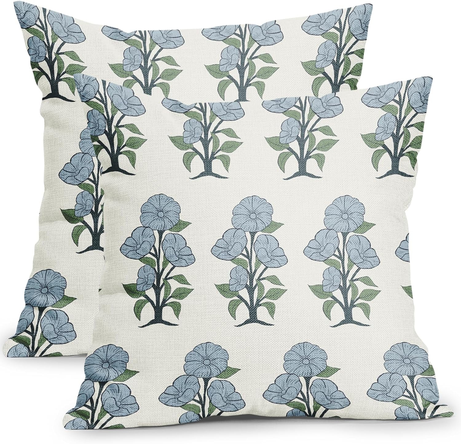 Blue Floral Pillow Covers 18x18 Inch Blue Green Chinoiserie Flower ...