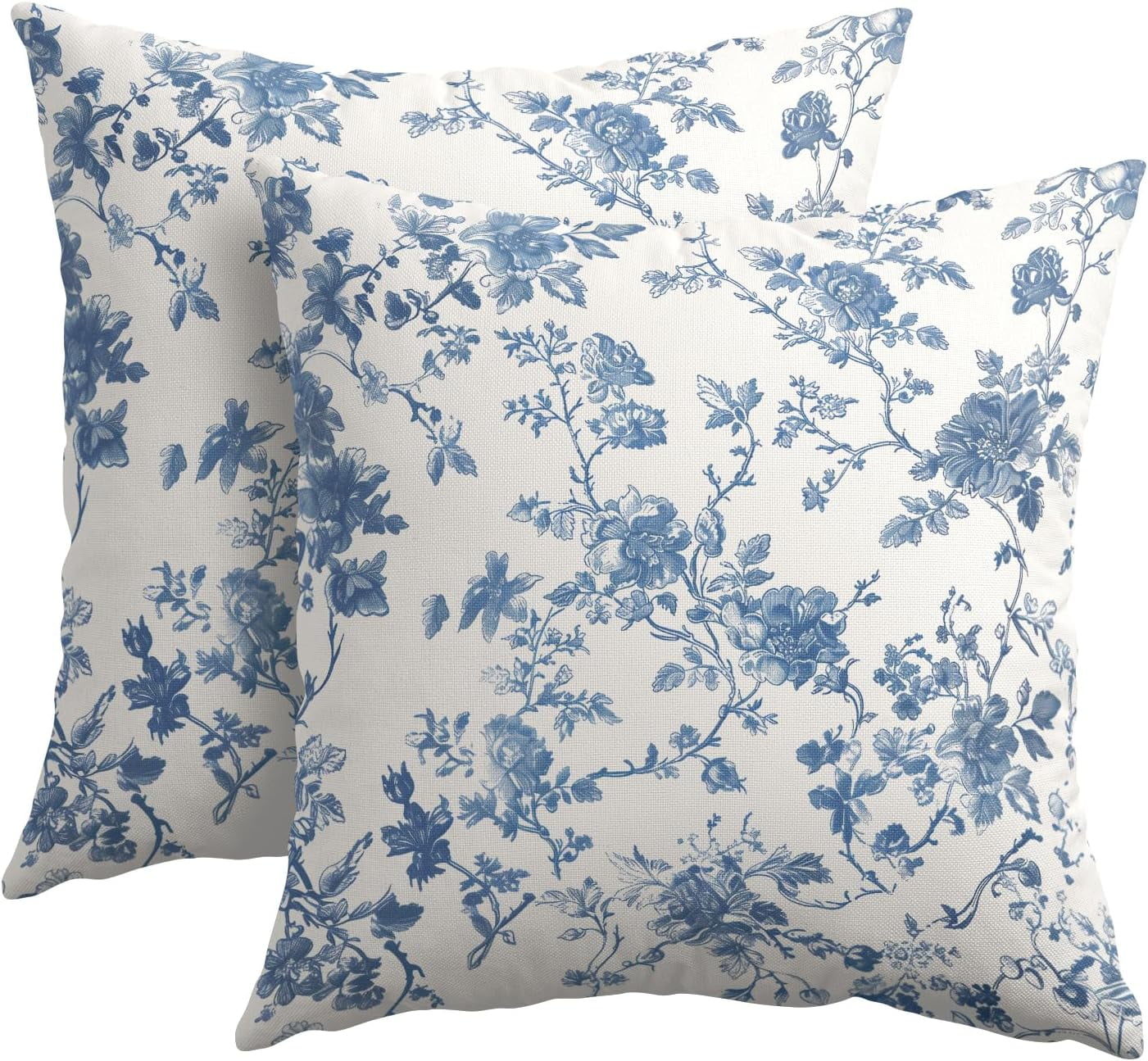 Blue Floral Pillow Covers 18x18 Inch Set of 2 Blue and Cream ...