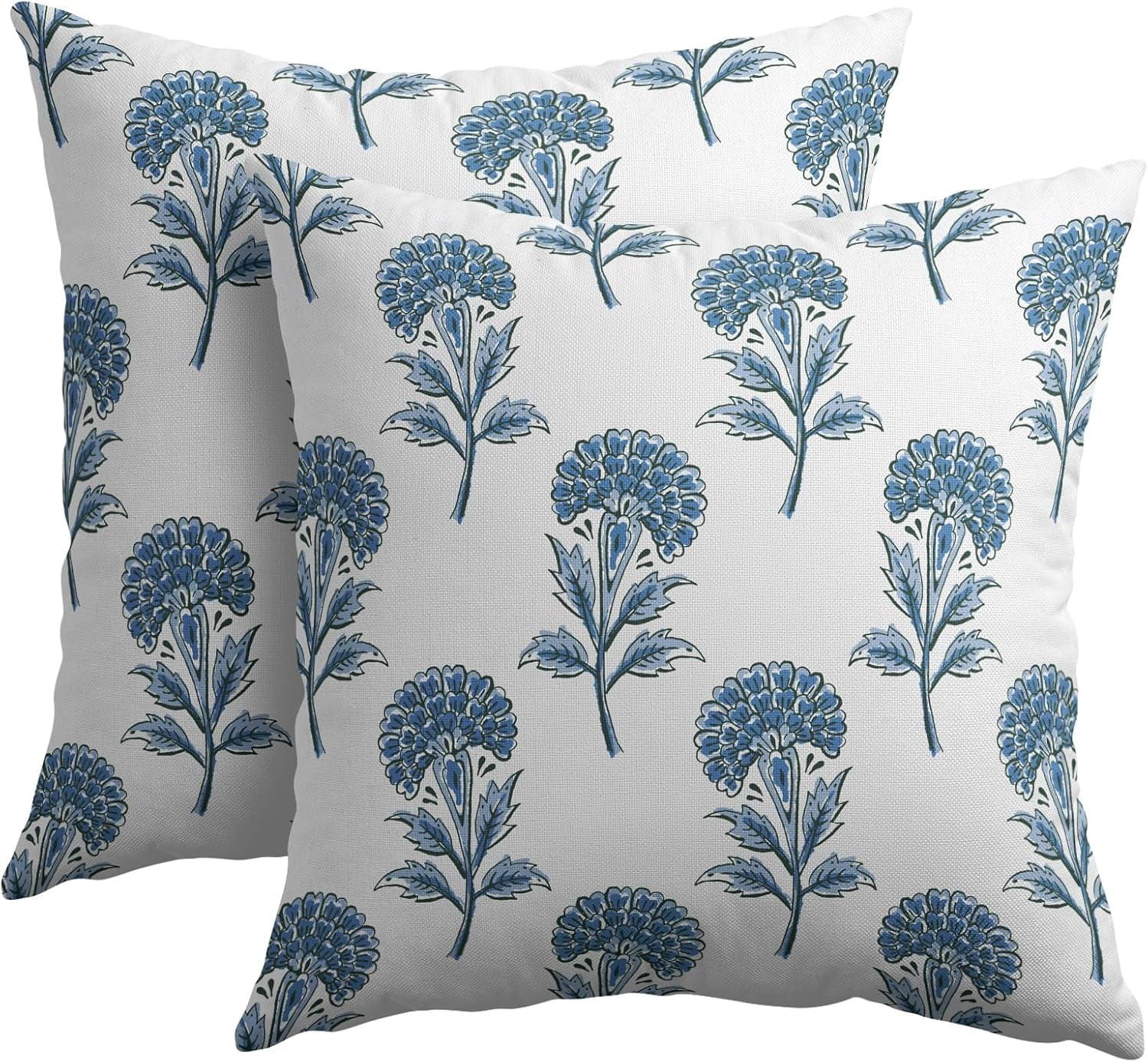 Blue Floral Pillow Covers 20x20 Set of 2 Blue and White Block Print ...