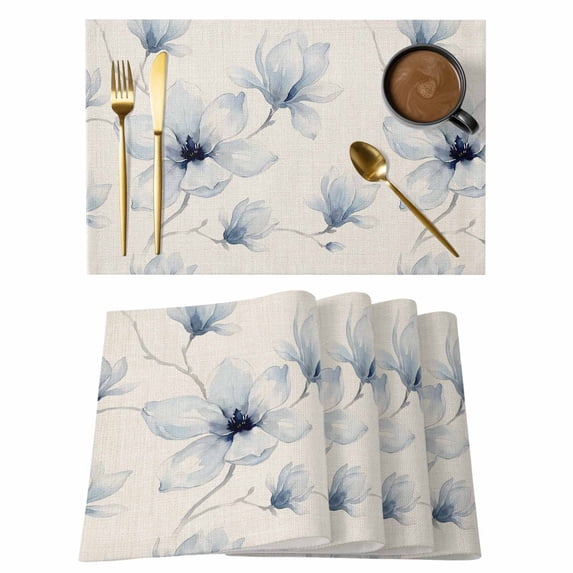 Blue Floral Placemats Set of 12 Summer Spring Flowers Vintage Place ...
