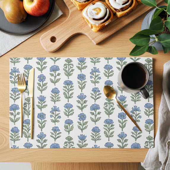 Blue Floral Placemats Set of 4 Country Watercolor Pastoral Classic ...