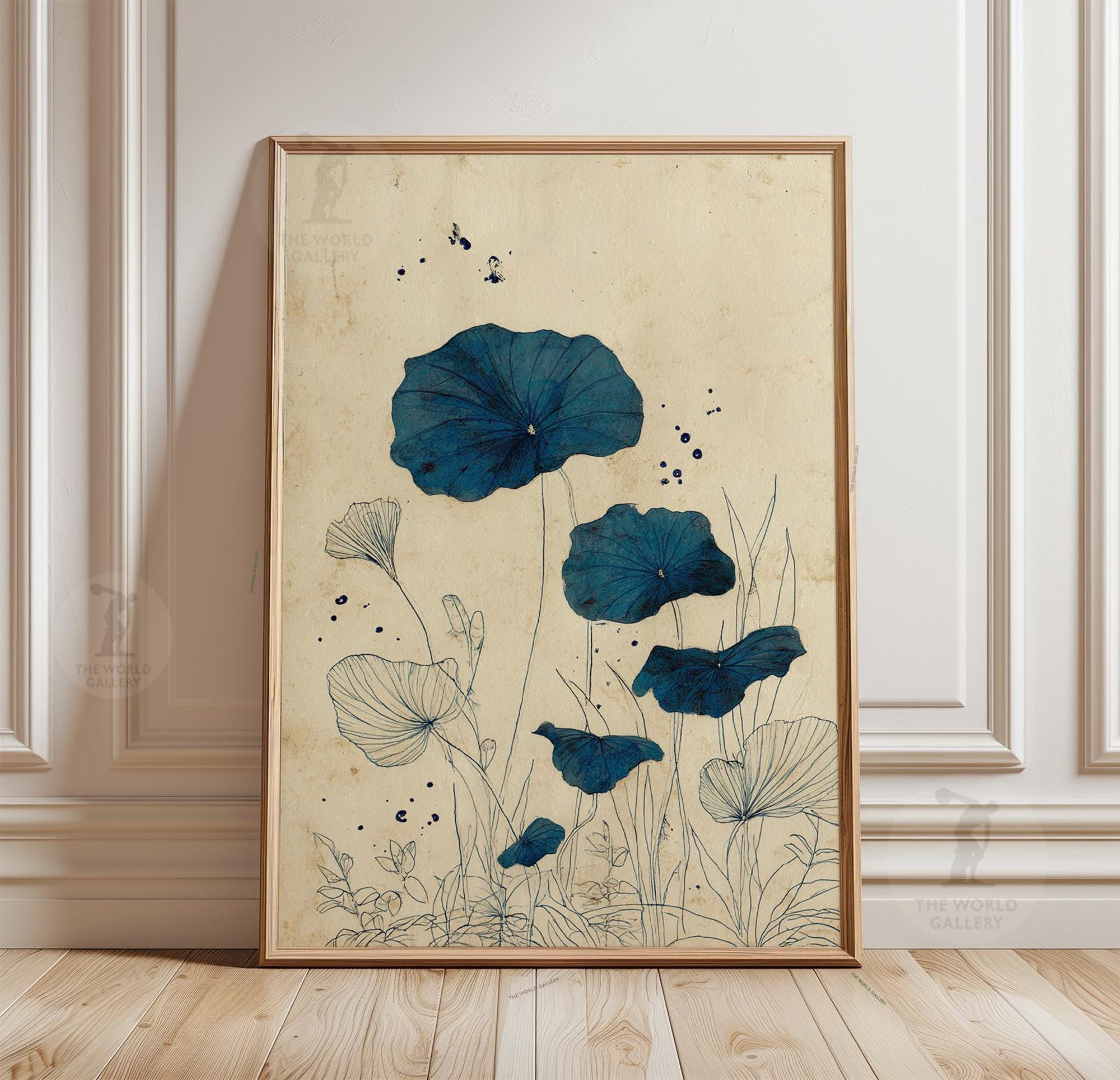 Blue Floral Poster Botanical Wall Art Print Minimal Flower Line ...