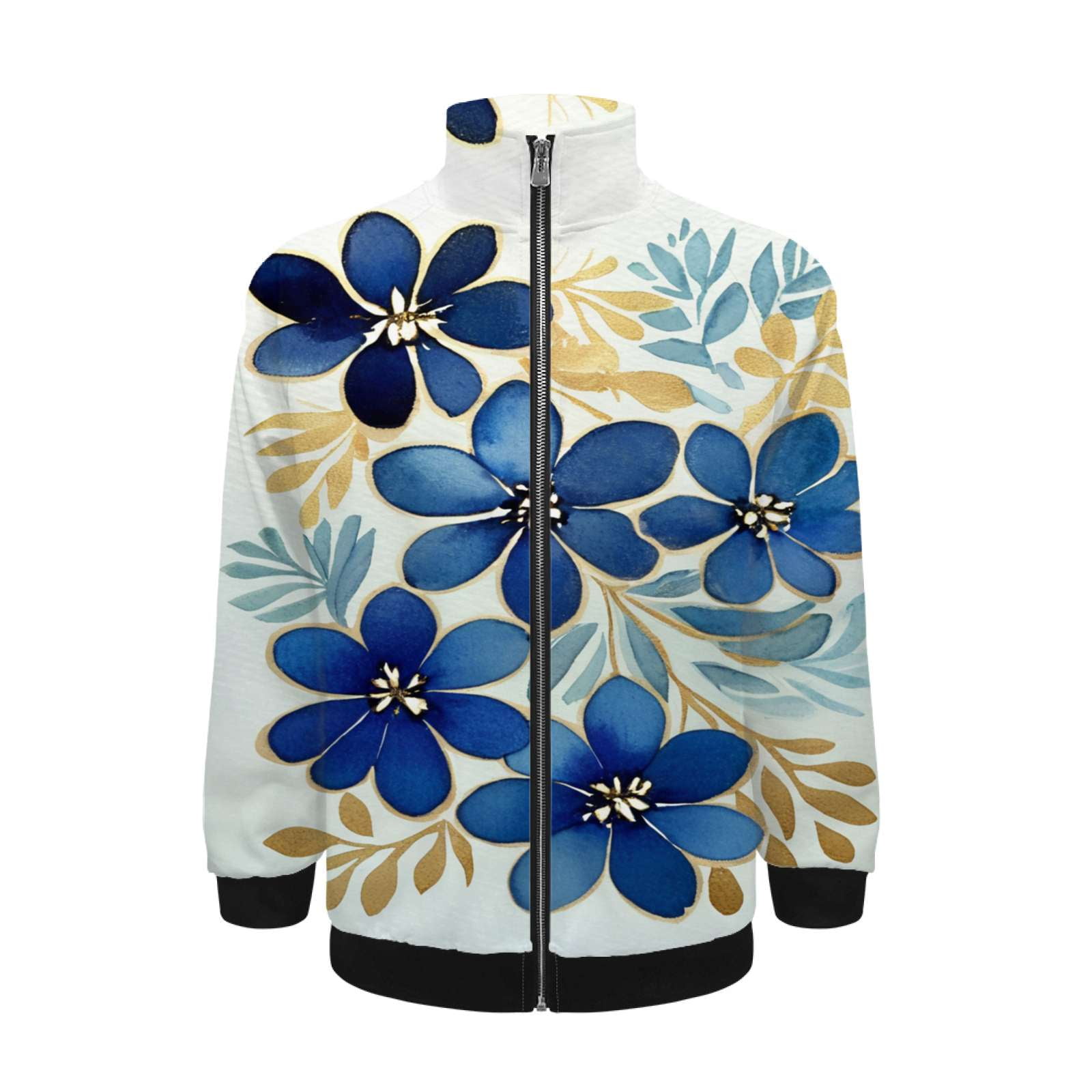 Blue Floral Print Jacket Men's Street Cool Long Sleeves Coat ...
