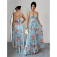 Blue Floral Print Pleated Maxi Dress With V-Neck And Bow Back Detail ...