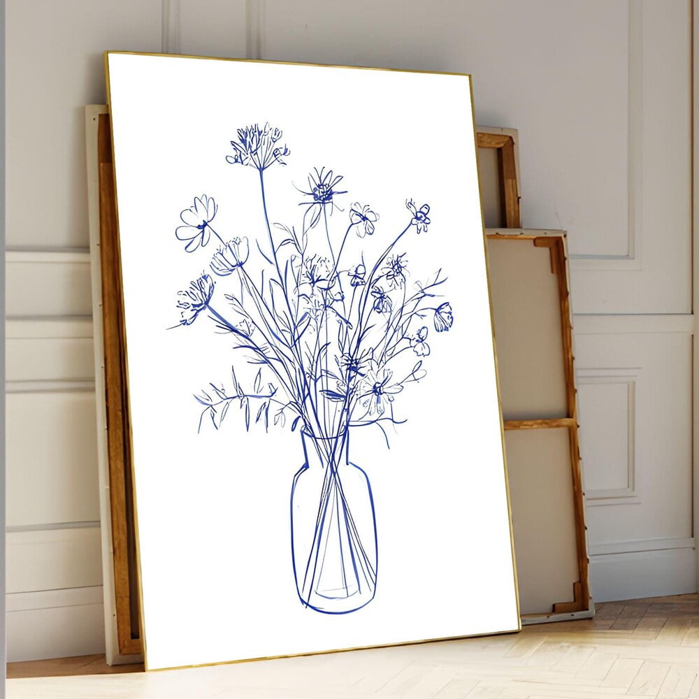Blue Floral Printable Wall Art, Minimalist Floral Wall Decor, Floral ...