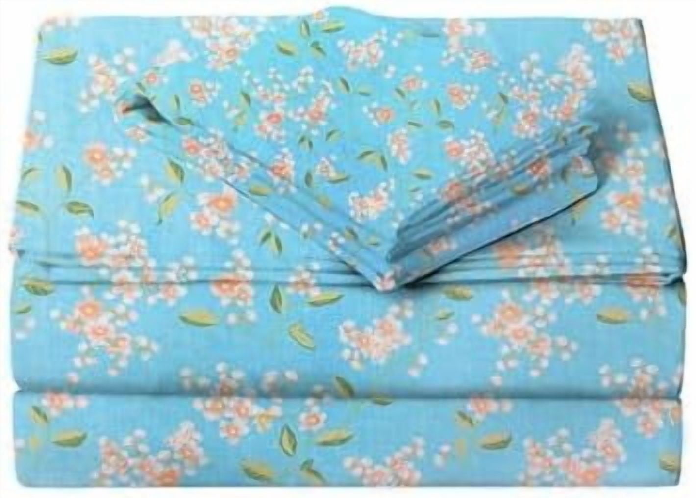Blue Floral Printed Sheet Set Cal King, 4 Piece Soft Pattern Microfiber ...
