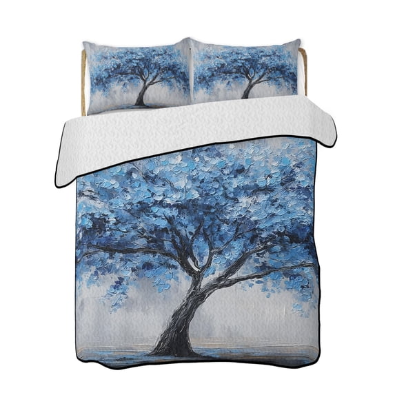 Blue Floral Quilts Bedding Set King Size Classical Flower Botanical ...
