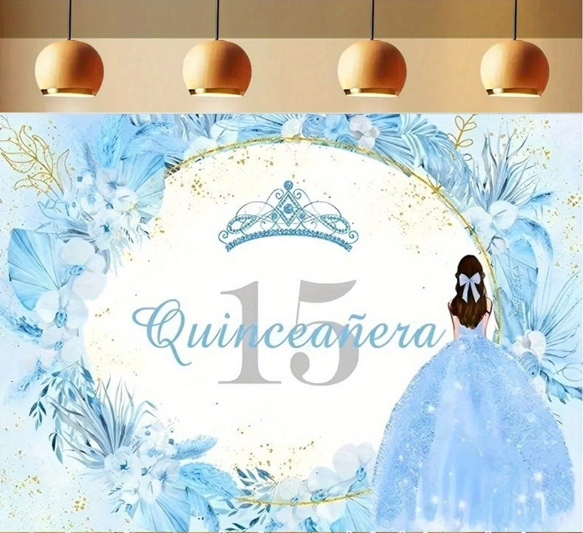 Blue Floral Quinceanera 15th Birthday Party Backdrop for Sweet Girl Mis ...