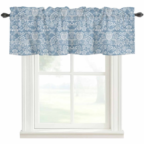 Blue Floral Rod Pocket Curtain Valance, Country Pastoral Luxury Flowers ...
