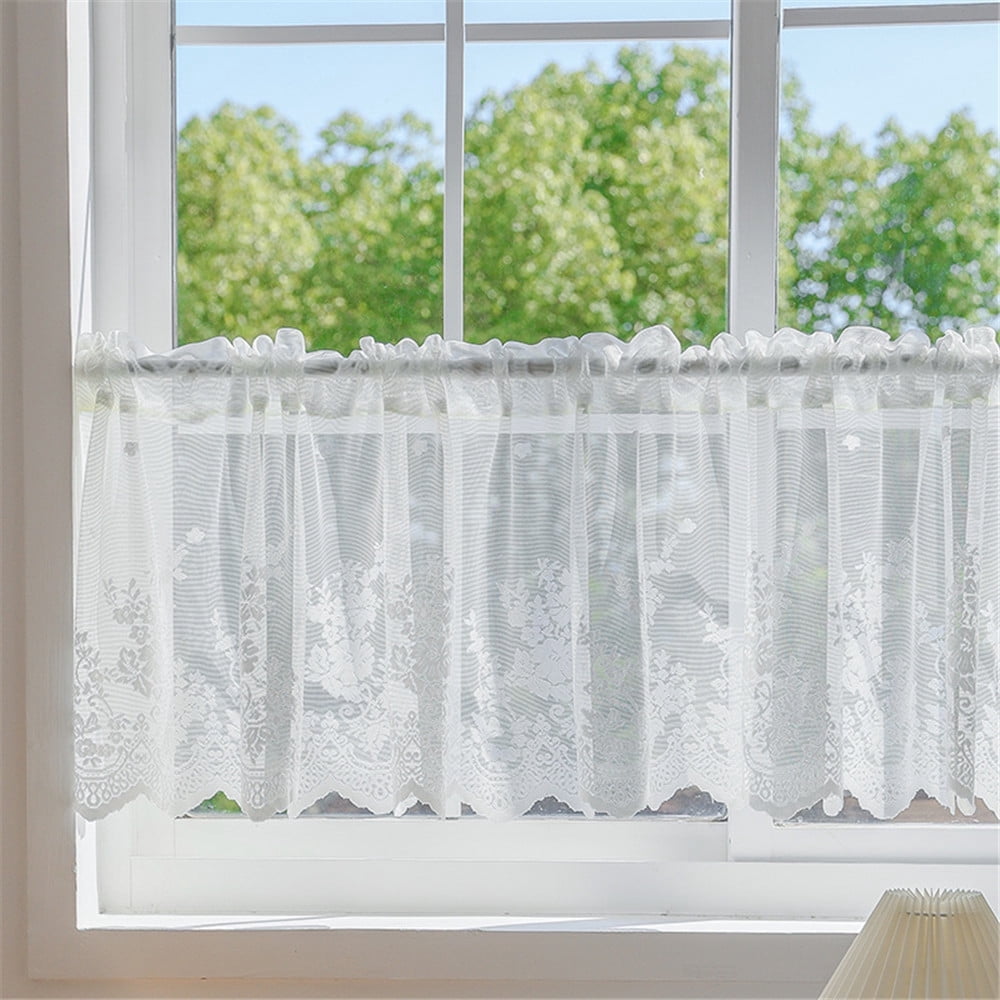 Blue Floral Rose Lace Cafe Kitchen Short Curtains 2 Panels Set-54"wx35 ...